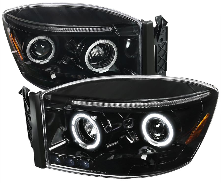Projector Headlights with Dual LED Halos - Spec-D 2LHP-RAM06BK-TM