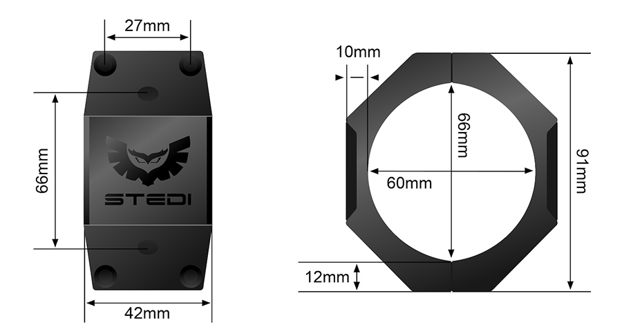 HEX Bull Bar Tube Mounting Brackets - STEDI BRK-6066-TBE